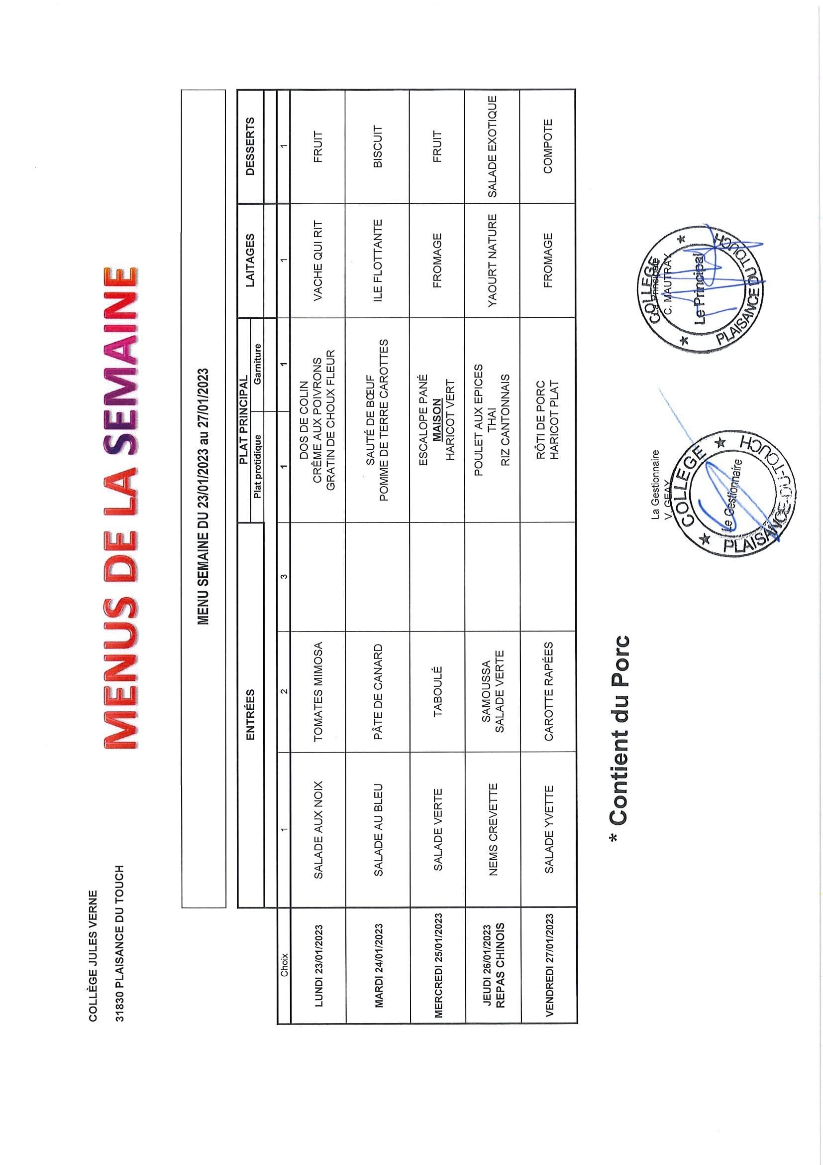 MENUS DU 23 JANVIER AU 27 JANVIER 2023 - 🍽️ Menu de la cantine - Jules ...